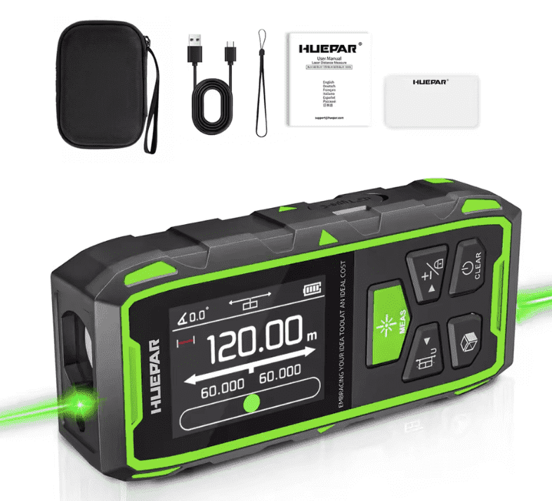 Huepar 393Ft Dual Green Laser Distance Measure, Rechargeable Digital ...