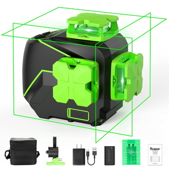 Huepar 3D Laser Level with 360° Green Beam, Li-ion Battery & Magnetic ...