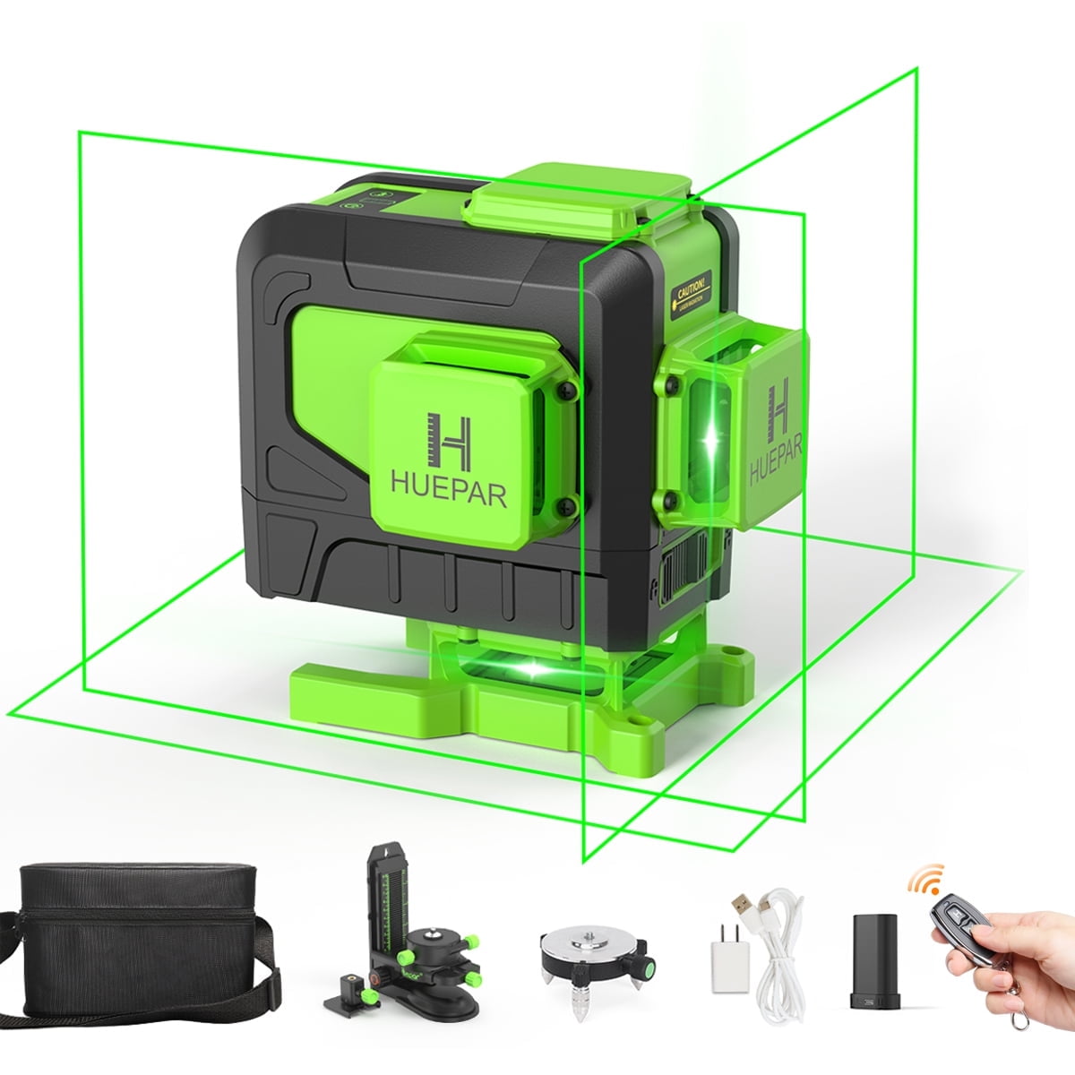 Huepar 3D Cross Line Laser Level Green Beam Self-leveling Laser Level ...