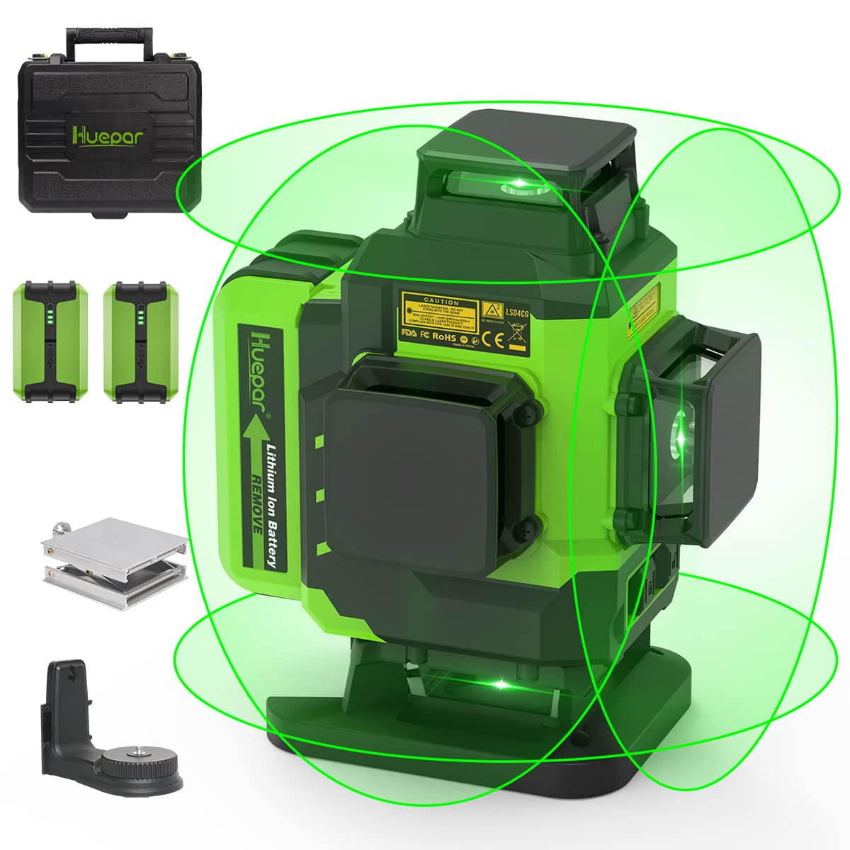Huepar 4D Laser Leveler, 360 Degree 16 Lines, Green Beam, Self-leveling ...