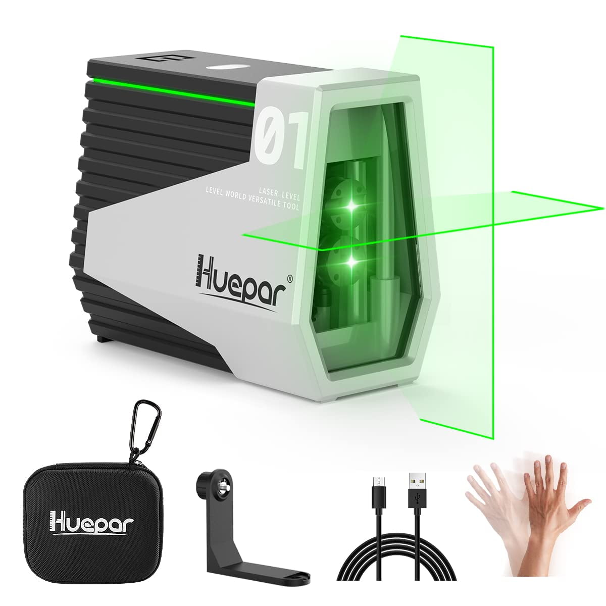 Huepar Cross Line Laser Level, 164Ft Green Beam Self-leveling Laser ...
