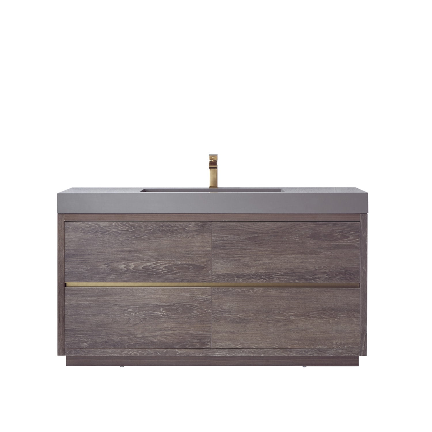 Huesca 60" Single Sink Bath Vanity in Dark Oak Gray Integral Sink Top ...