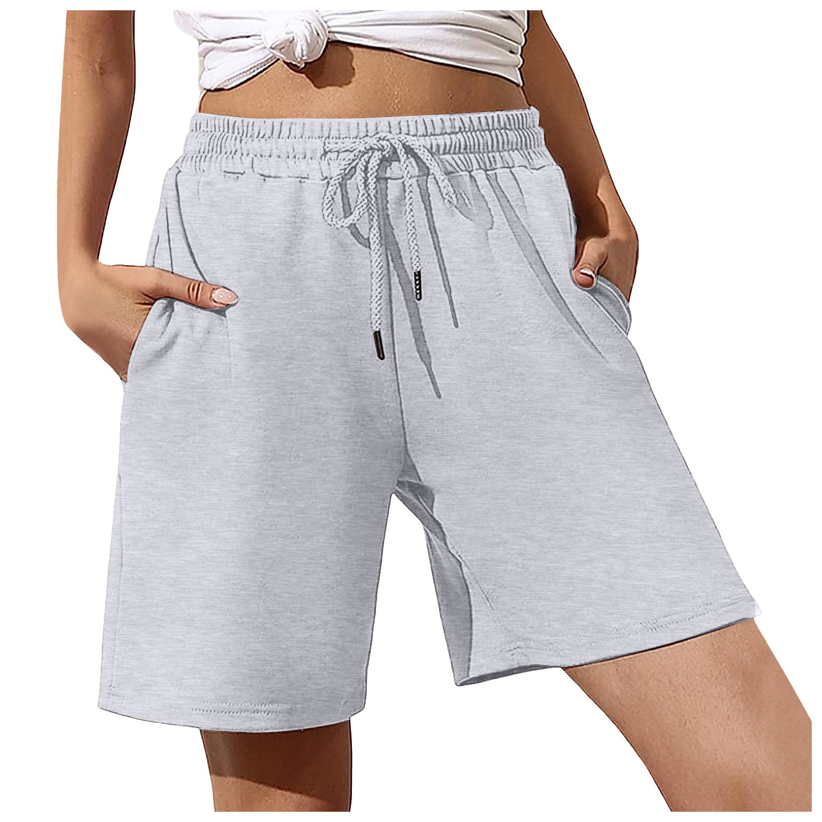 Huesdet Bermuda Shorts for Women- with Pockets Elastic waist Knee ...