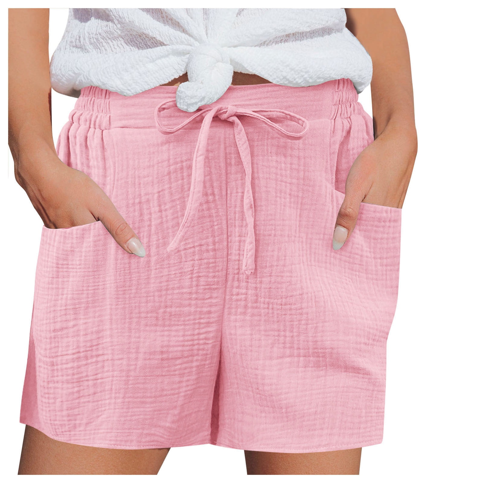 Huesdet Cotton Linen Shorts For Women Summer Casual Comfy Wide Leg