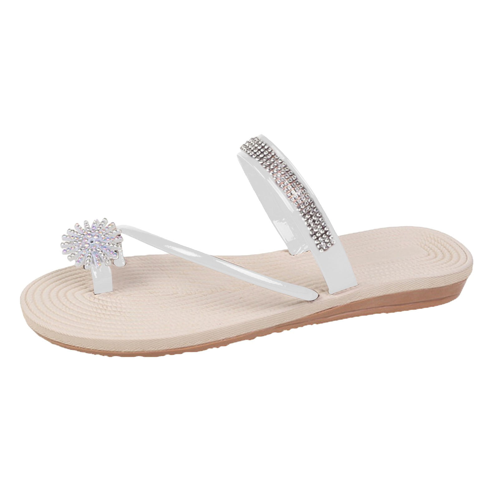 Huesdet Dress Pump Sandals Shoes for Women Ladies Rhinestones Sequin Toe Ring Bottom Flat Heels ...