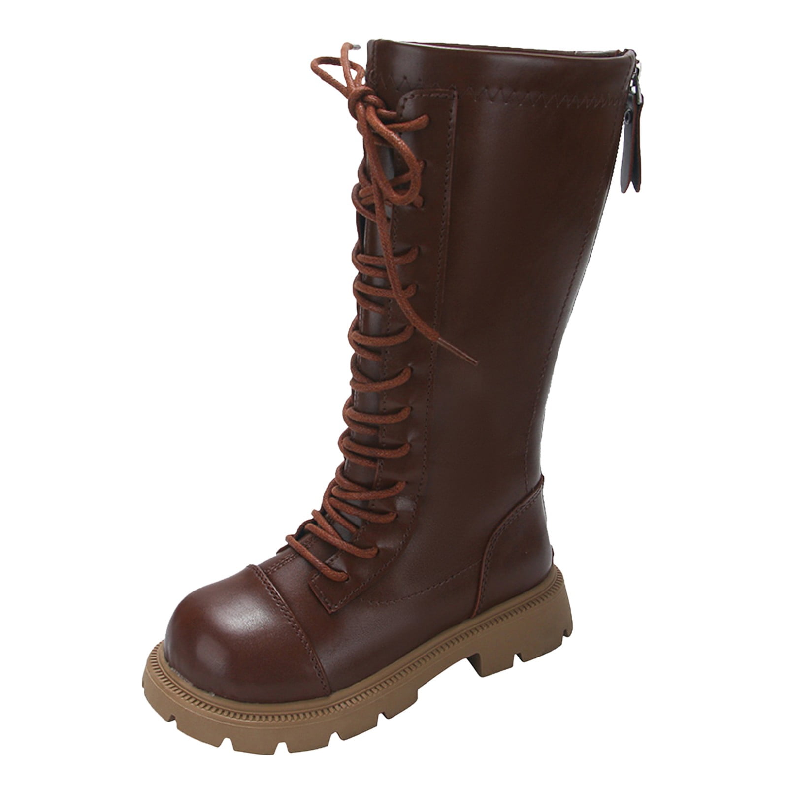 Huesdet Girls Boots Winter Waterproof Side Zipper Lace-up Walking Shoes ...