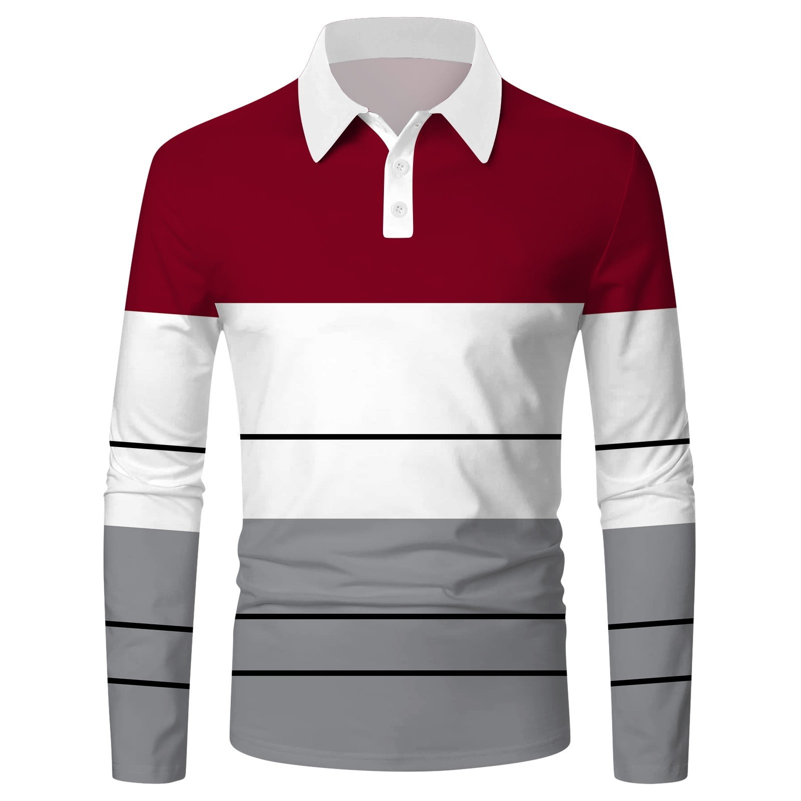 Huesdet Men’s Long Sleeve Polo Shirt Casual Slim Fit Shirts Contrast ...