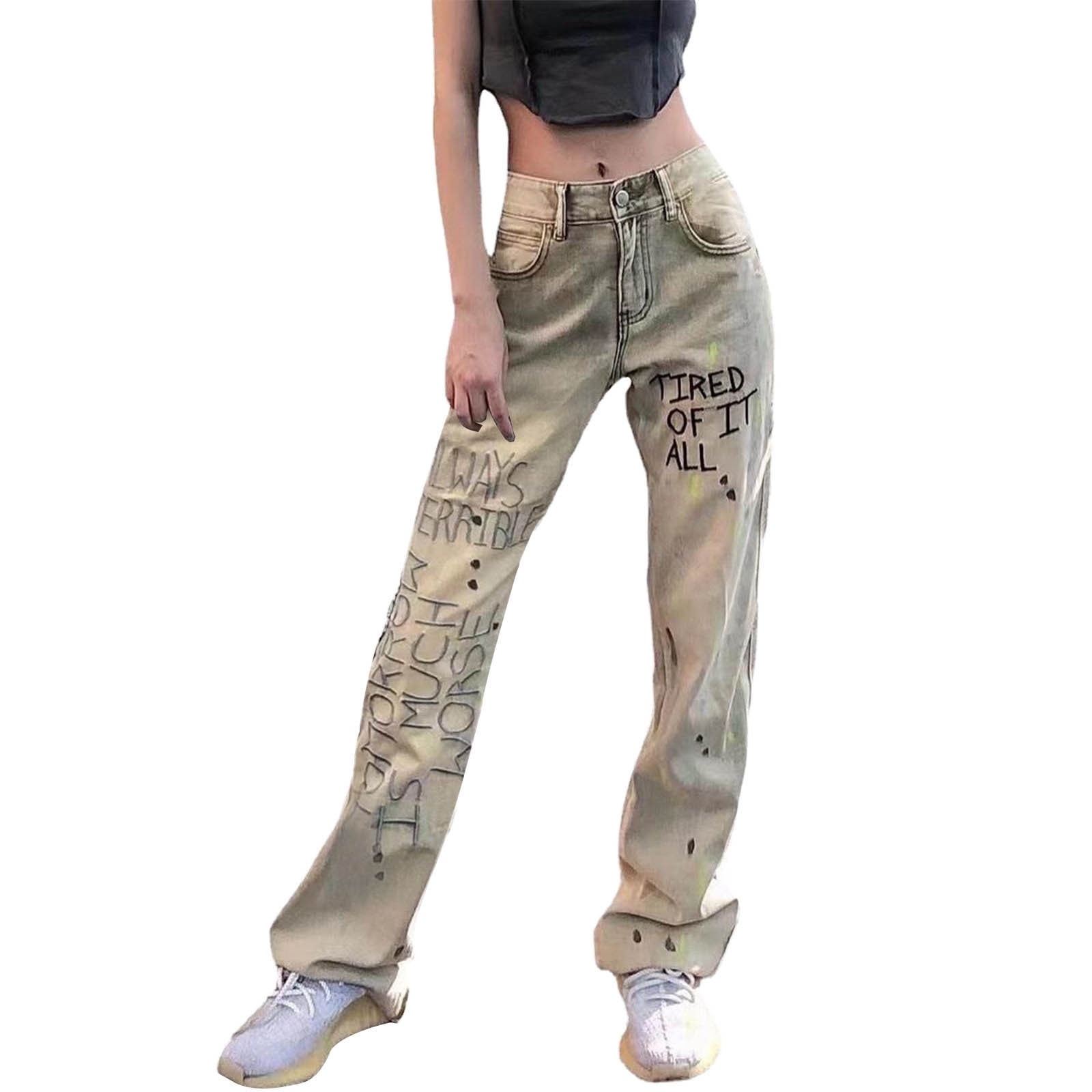 Huesdet Women High Waisted Straight Leg Jeans Stretchy Boyfriend Jeans ...