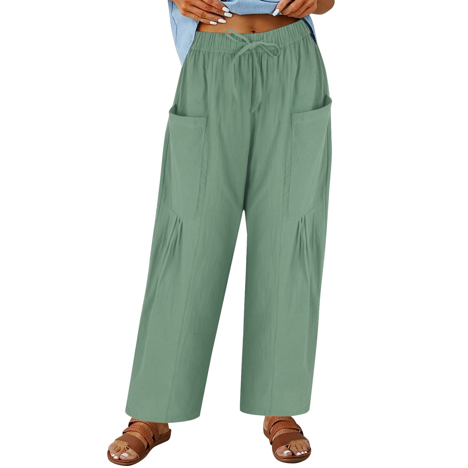 Huesdet Women Linen Palazzo Pants Summer Wide Leg High Waisted Casual ...