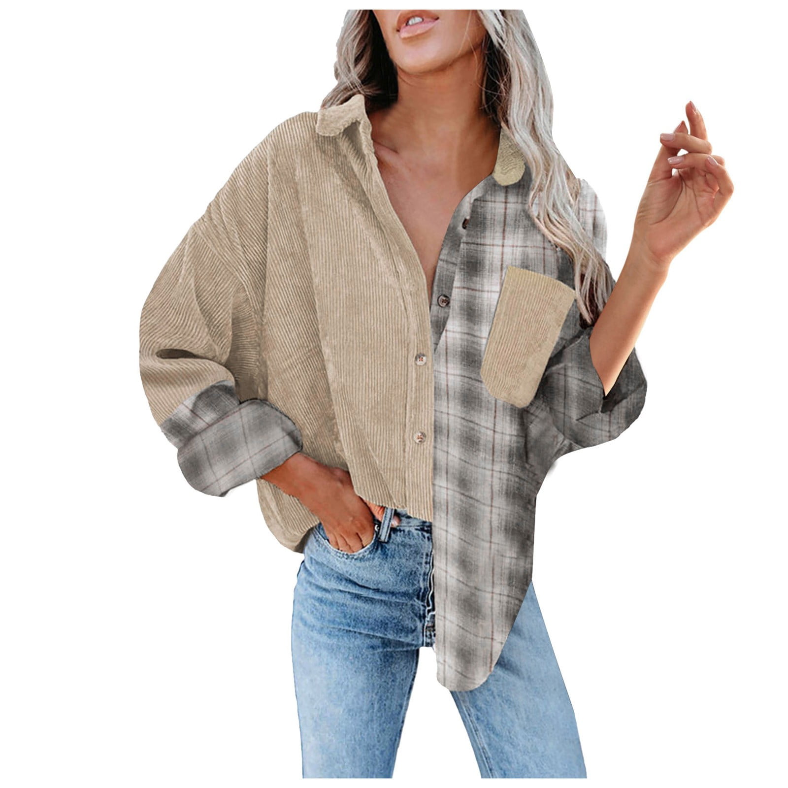 Huesdet Women Shacket Jacket Long Sleeve Button Up Casual Plaid Flannel ...