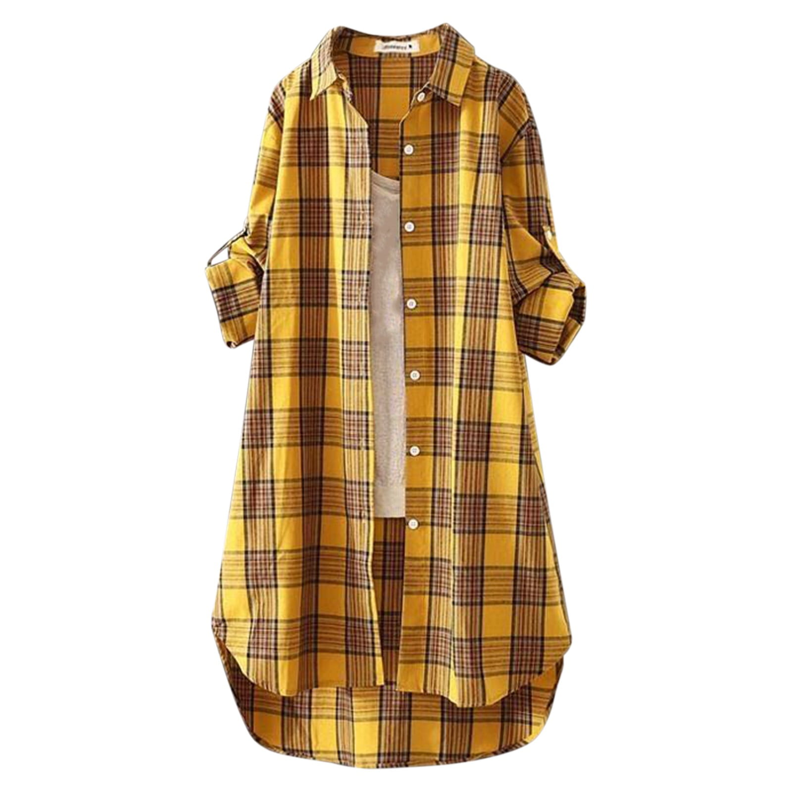Huesdet Women's Plus Size Flannel Plaid Shacket Coat Lapel Button Wool ...