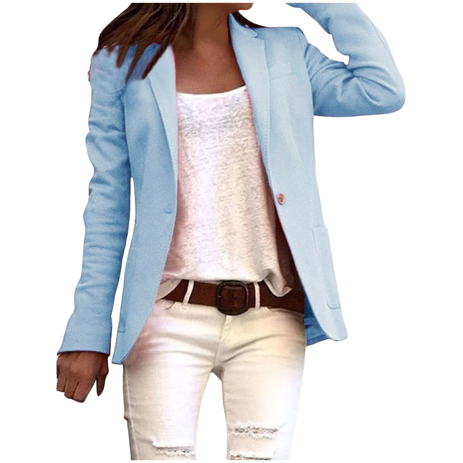 Huesdet Women's formal Business Blazer One Button Long Sleeve Suit ...