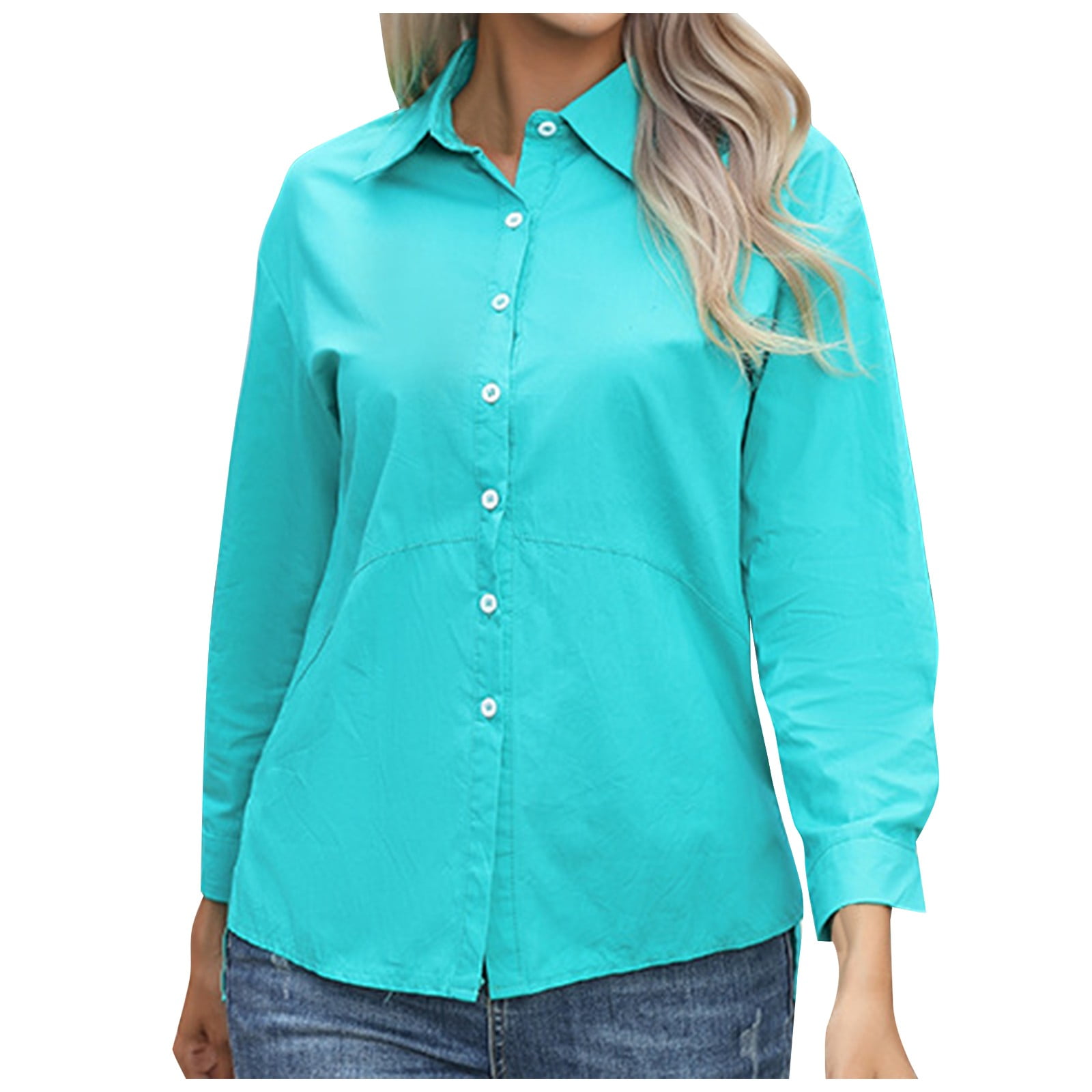 Huesdet Womens Button Up Shirts V Neck Long Sleeve Office Casual ...