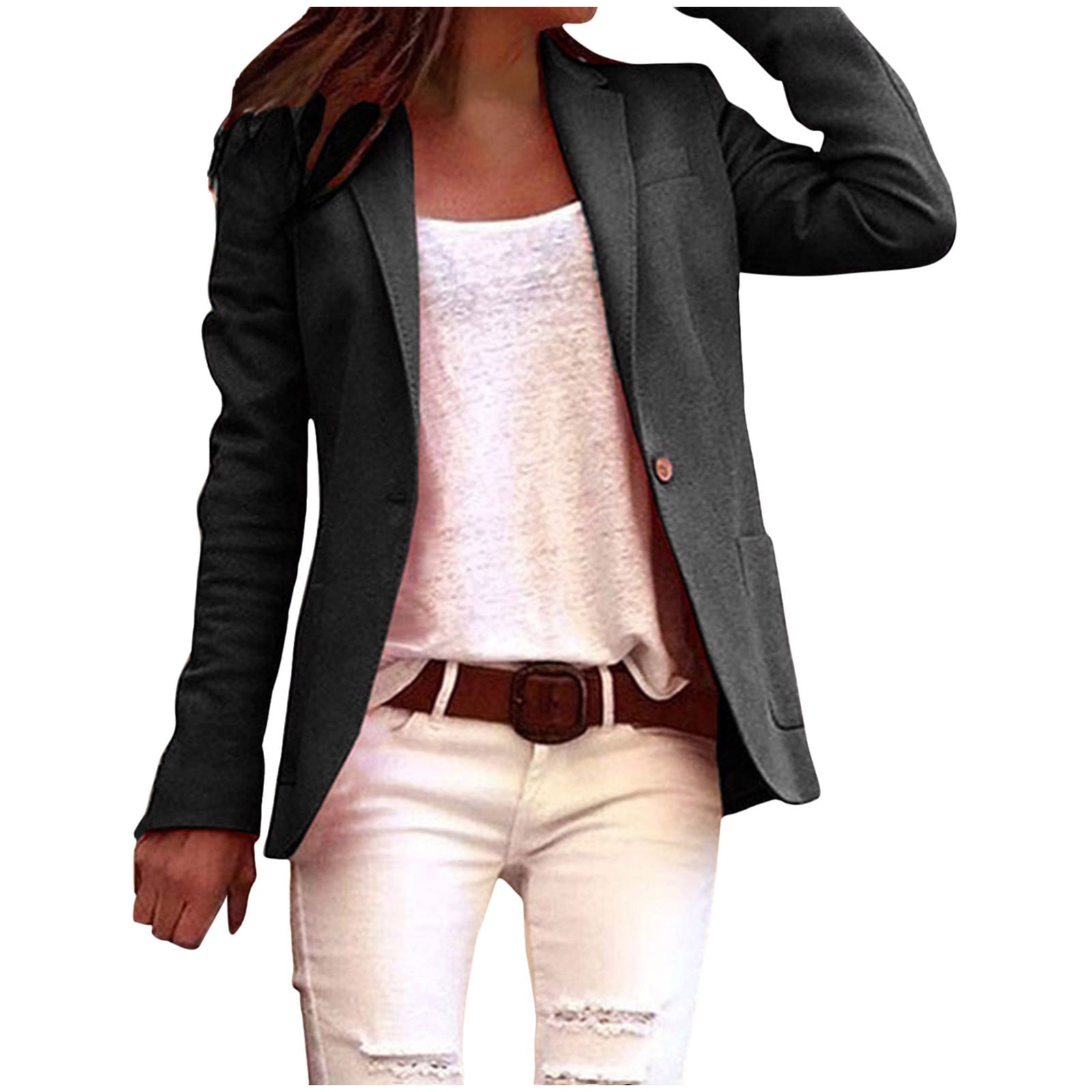 Huesdet Womens Casual Blazers Open Front Long Sleeve Lapel Collar Work ...