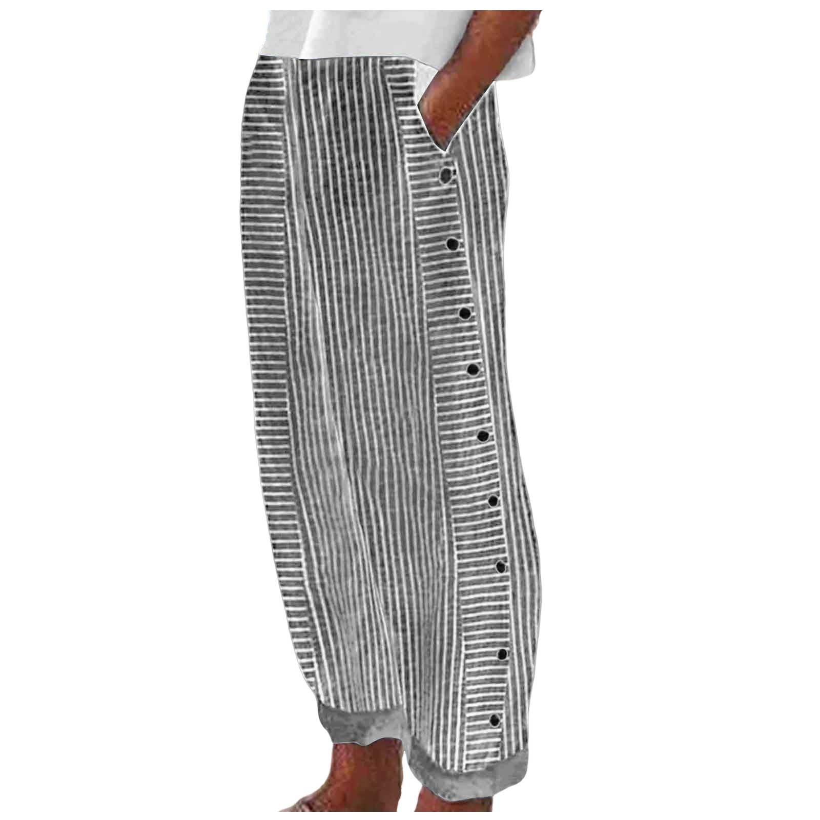 Huesdet Womens Cotton Linen Palazzo Pants Drawstring Elastic Waist