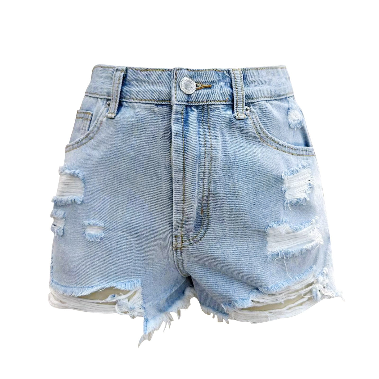 Huesdet Womens Jean Shorts High Waisted Stretchy Buttoned Folded Hem ...