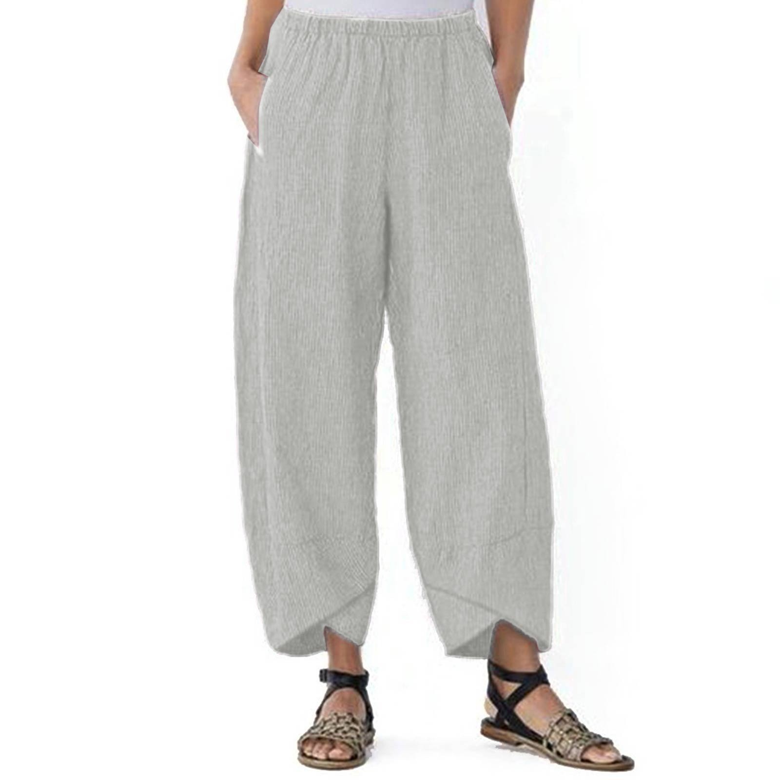 Huesdet Womens Linen Pants with Pockets High Waist Comfy Summer Pants ...