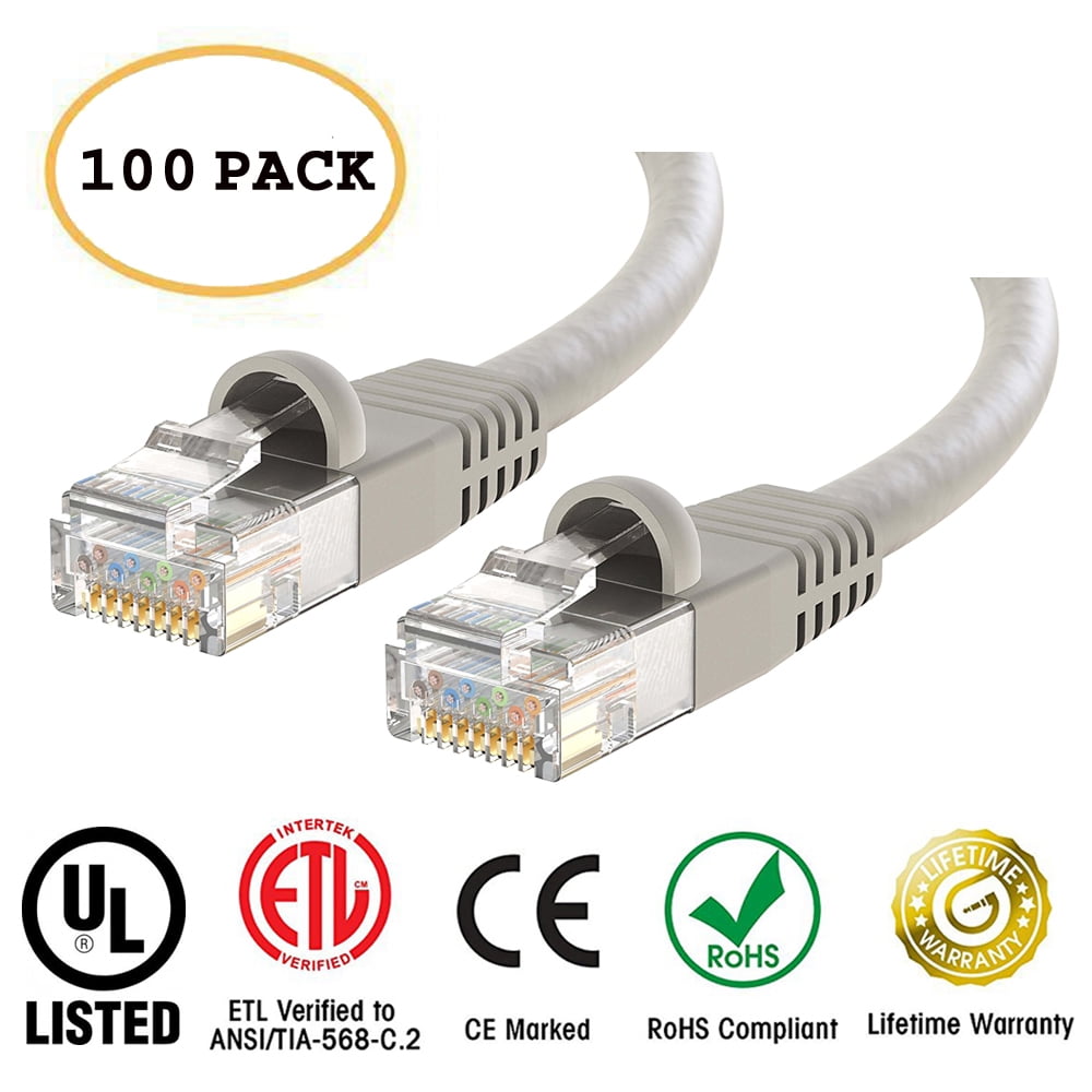 Huetron? 100-Pack Cat 6 Ethernet Cable Cat6 Snagless Patch 1.5 Feet ...