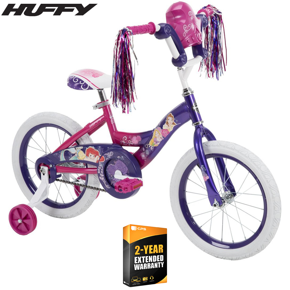 Huffy 21970 Disney Princess 16 in Bike' with Training Wheels and Basket Bundle with 2 YR CPS ...