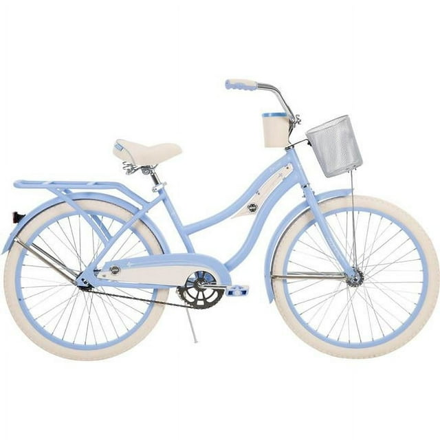 Huffy 24in Deluxe Womens Comfort Cruiser Bike, Light Blue with White ...