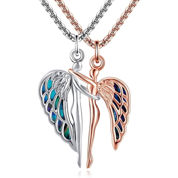 Hug Couples Necklaces 925 Sterling Silver Guardian Angel His and Her ...