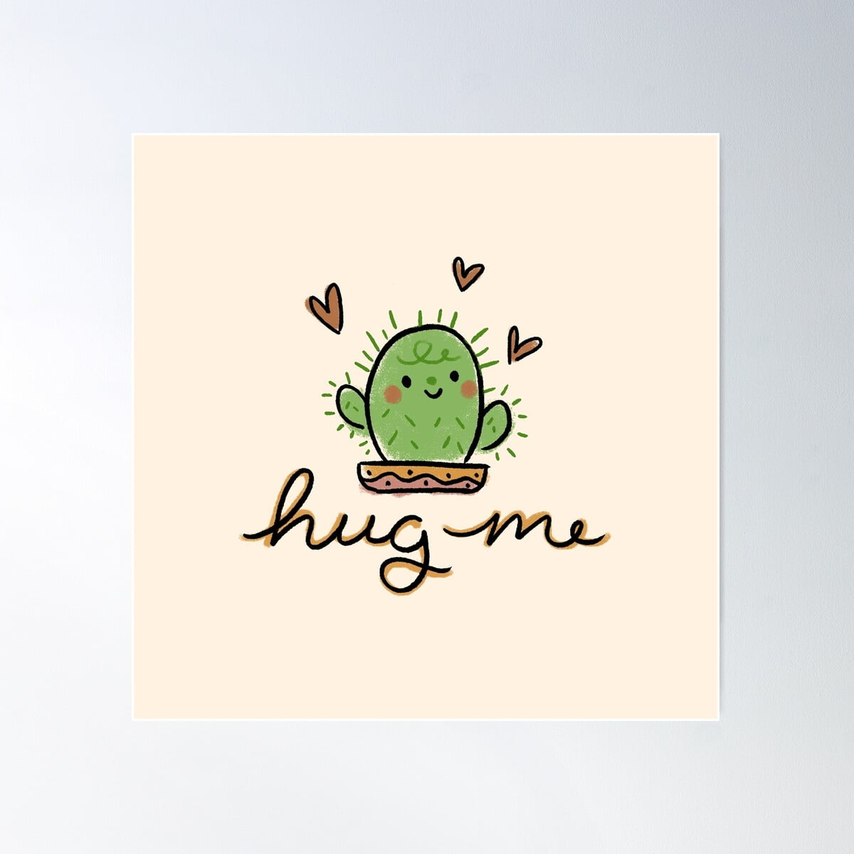 Hug Me Cactus With Cursive Text Poster Wall Art, Modern Wall Decor For ...
