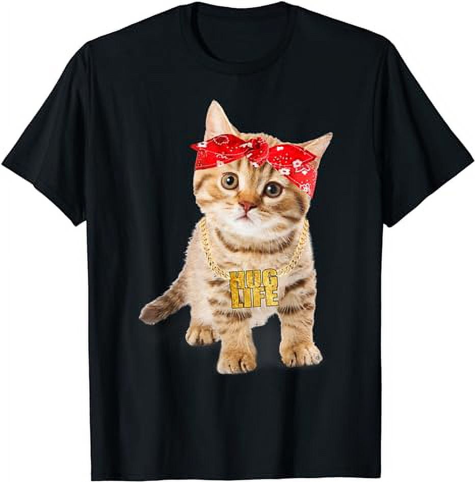 Hug Thug Gangster Life Gold Chain Cat Shirt Gangsta Cat Tee - Walmart.com