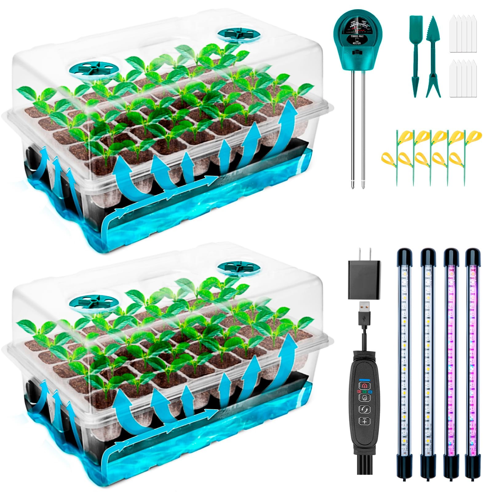 Hugbow 80-Cell Self-WateringUMRT Seed Starter Tray with Grow Light ...