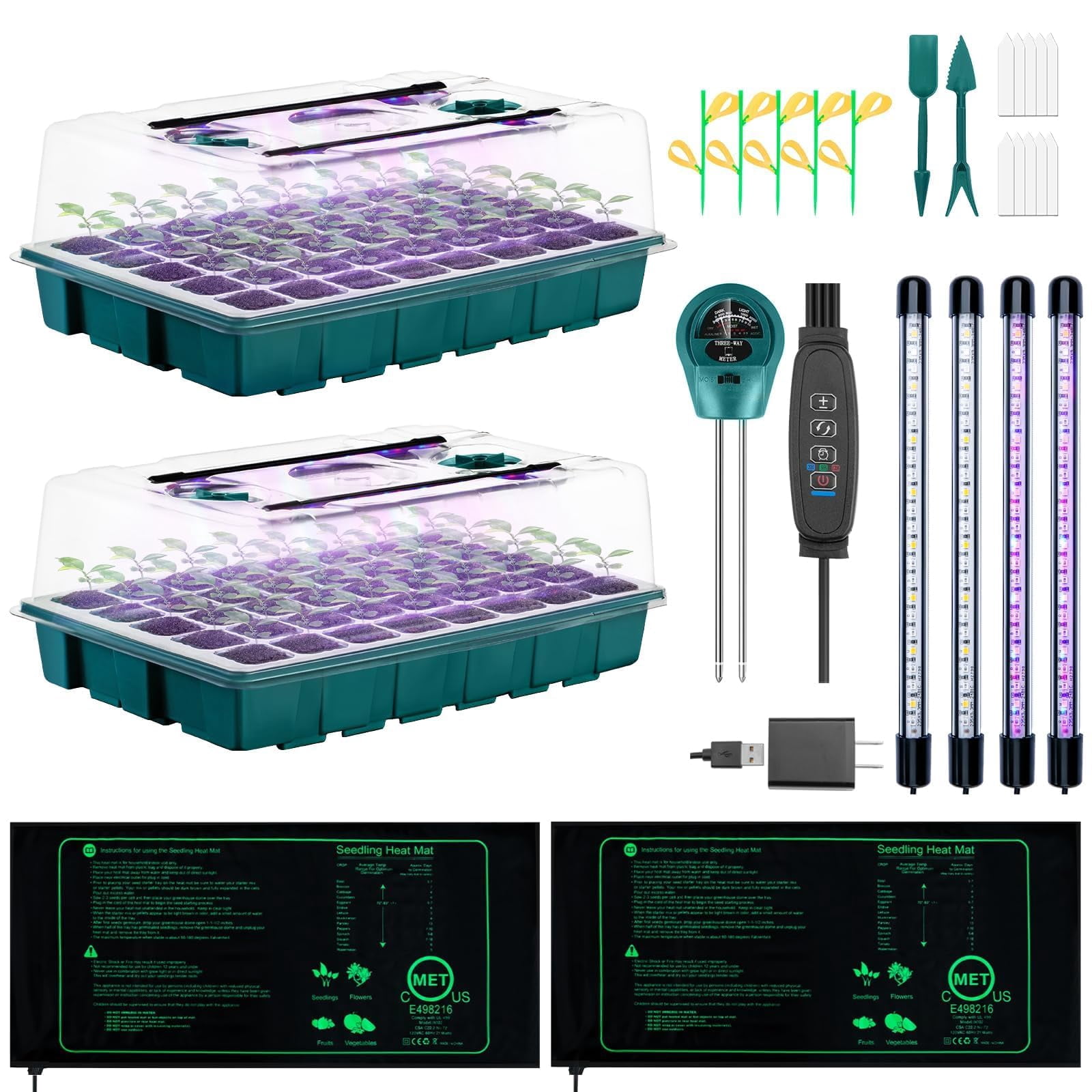 Hugbow Seed Starter FEV6 Tray with Grow Lights and Heat Mat, 3-in-1 ...