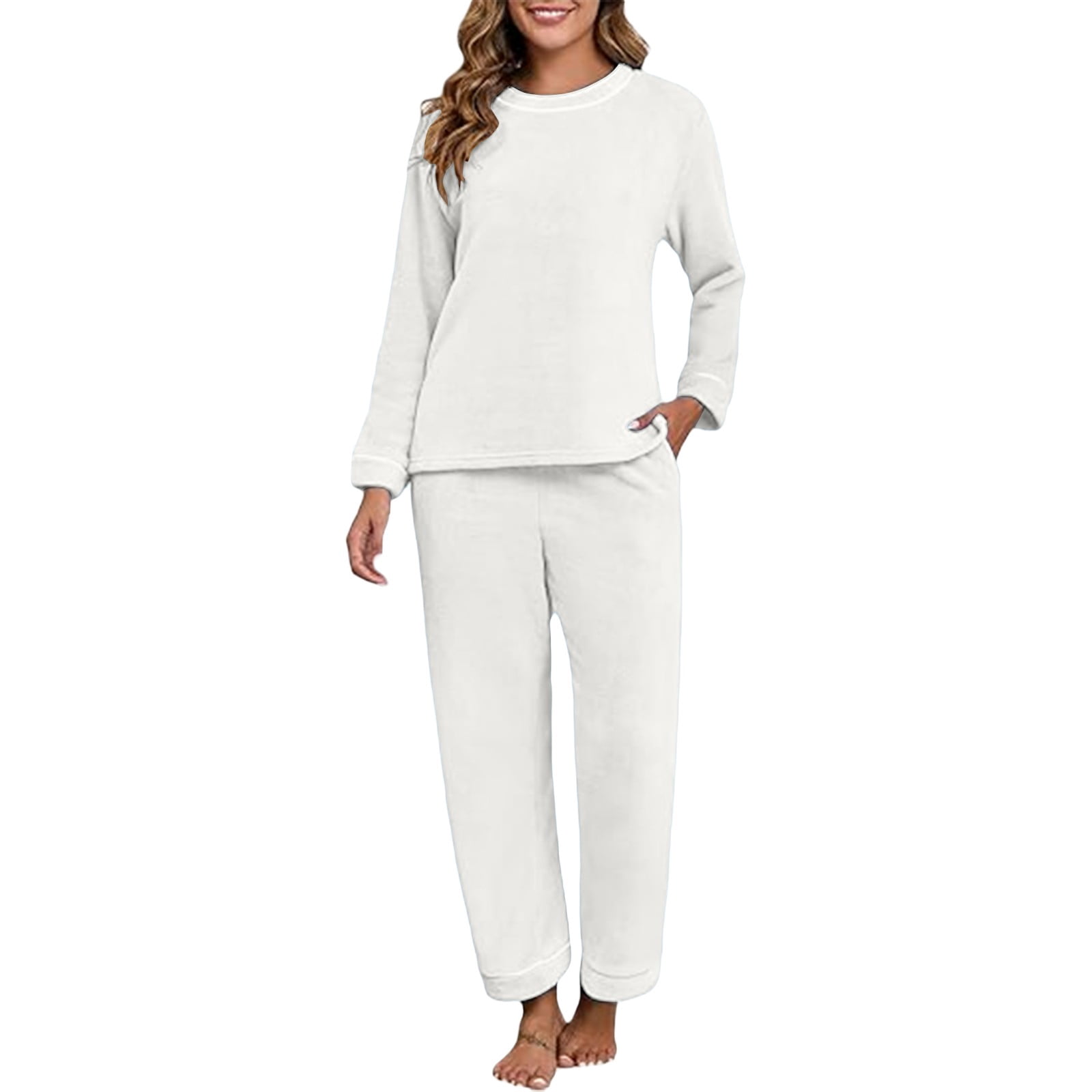 Hugcore Winter Lounge Sets for Women Warm Winter Fuzzy Fleece Pajama ...