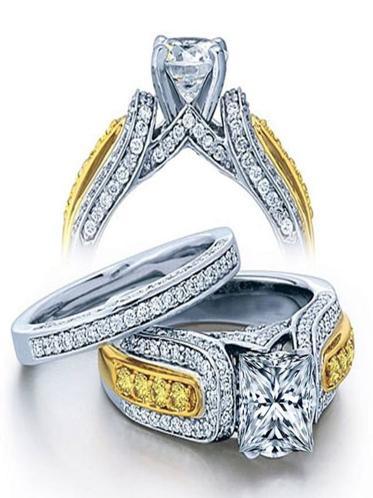 Huge 2 Carat Princess Designer Wedding Ring Set in White Gold for Women ...