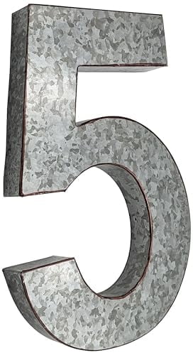 Huge 20" Metal Number Five 5" Wall Decor, Silver with Rusted Edges ...