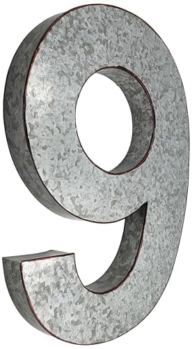 Huge 20" Metal Number Nine 9" Wall Decor, Silver with Rusted Edges ...