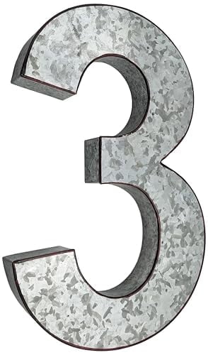 Huge 20" Metal Number Three 3" Wall Decor, Silver with Rusted Edges ...
