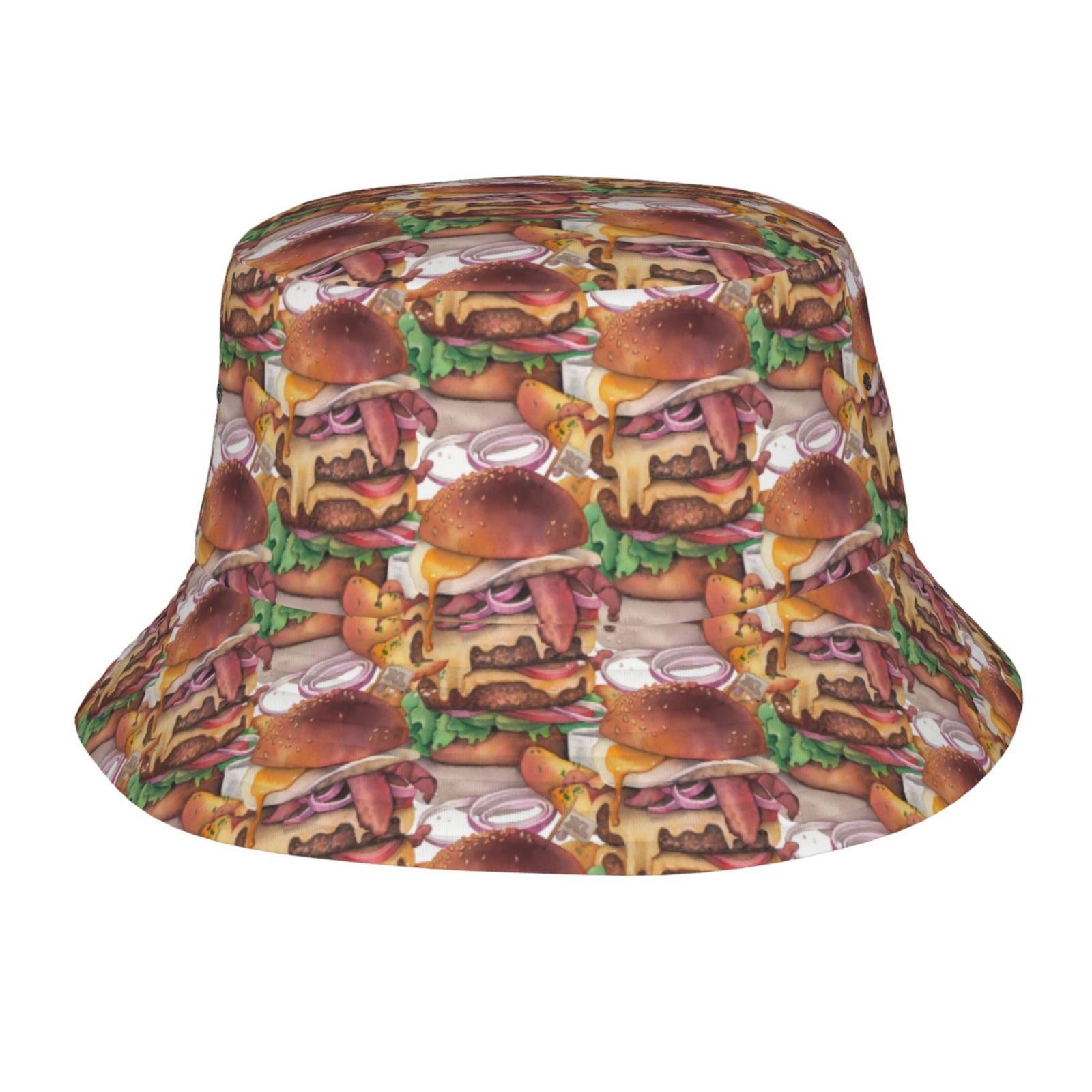 Huge Burger Pattern Bucket Hats for Men Women Beach Sun Hat Outdoor ...
