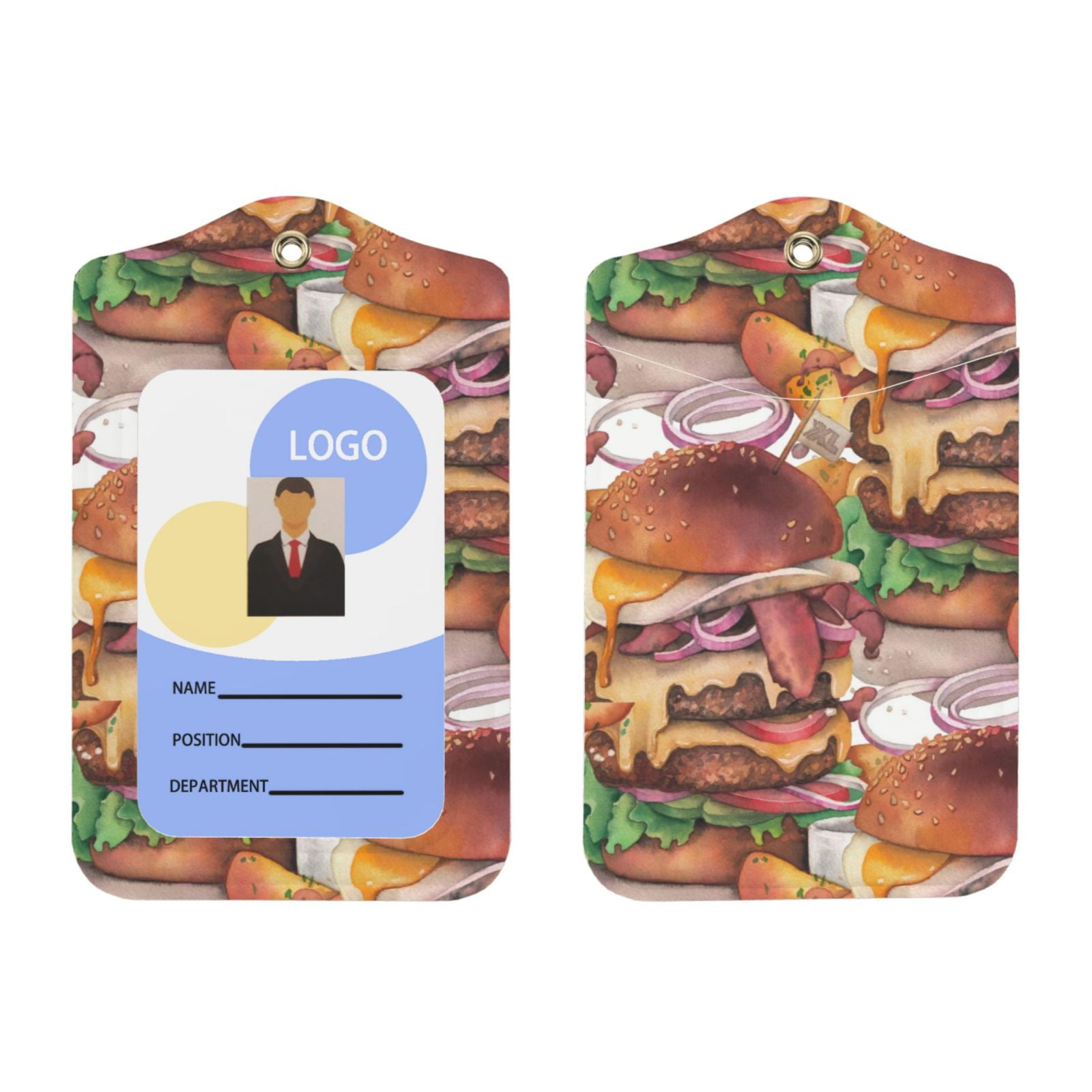 Huge Burger Pattern Id Card Badge Leather Holder Case Protector For Key ...
