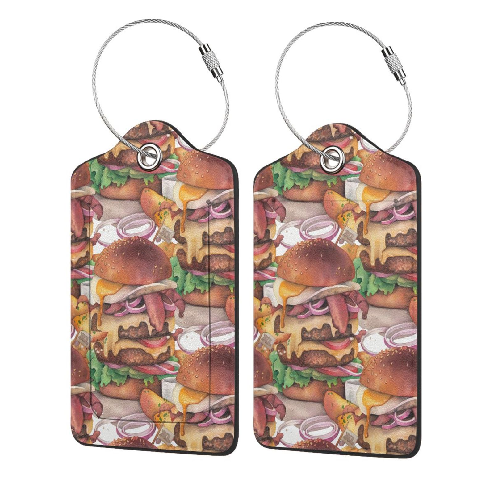 Huge Burger Pattern Luggage Tags for Suitcase PU Privacy Cover ID Label ...