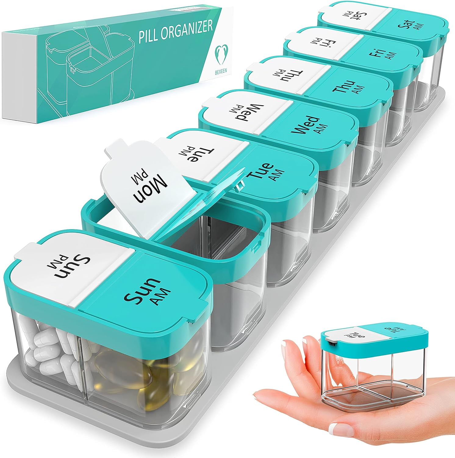 SUWU Extra Large Pill Organizer, 7 Day AM PM Medicine Container ...