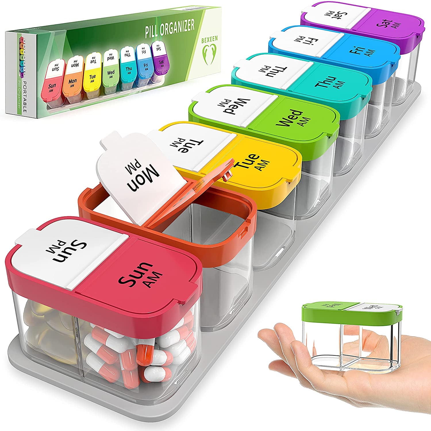 SUWU Extra Large Pill Organizer, 7 Day AM PM Compartments, Weekly ...