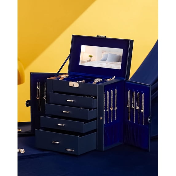 VigorPro Huge Jewelry Box with Mirror, Lockable Synthetic Leather ...