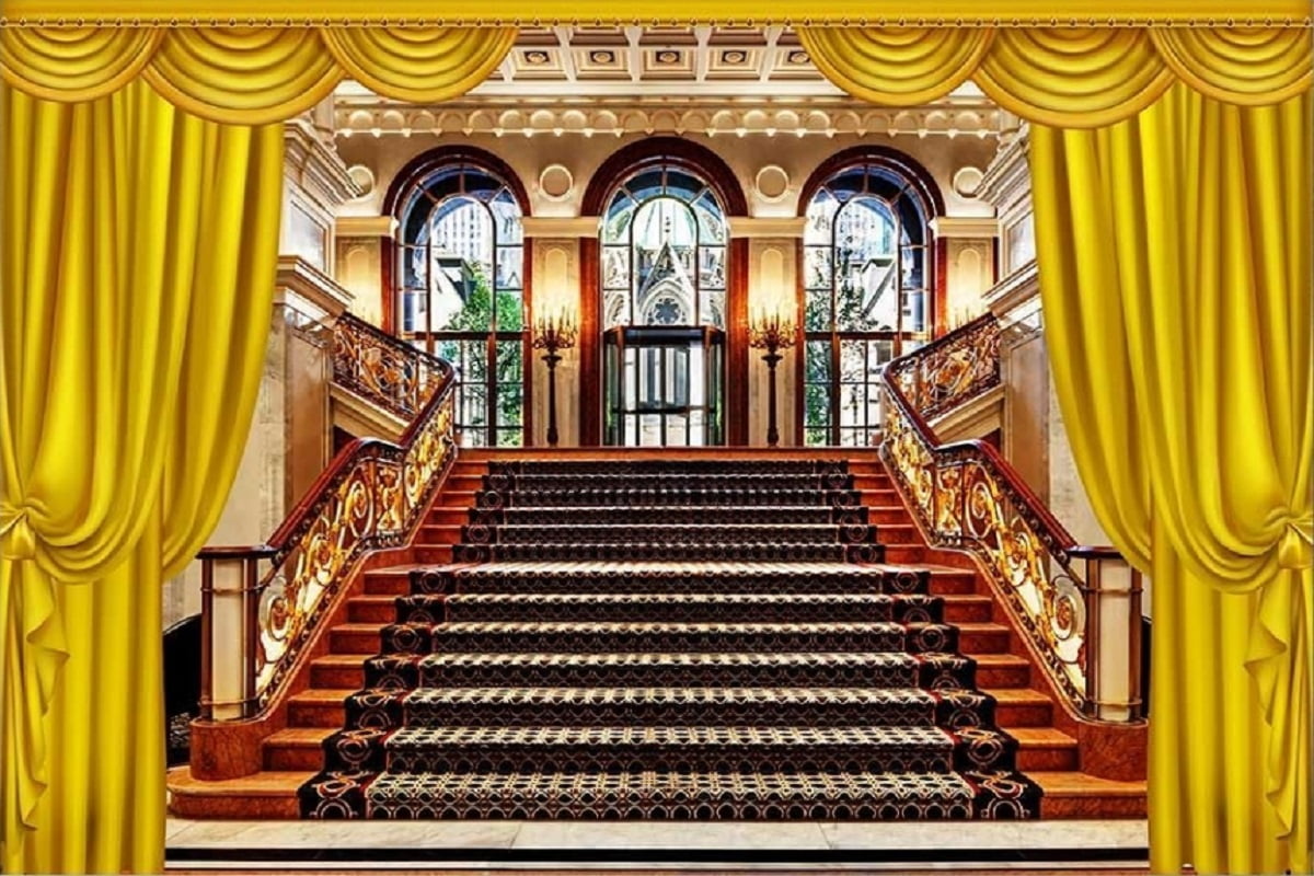 Huge Luxury Photography Backdrop Gold Hall Staircase Interior Ceiling ...