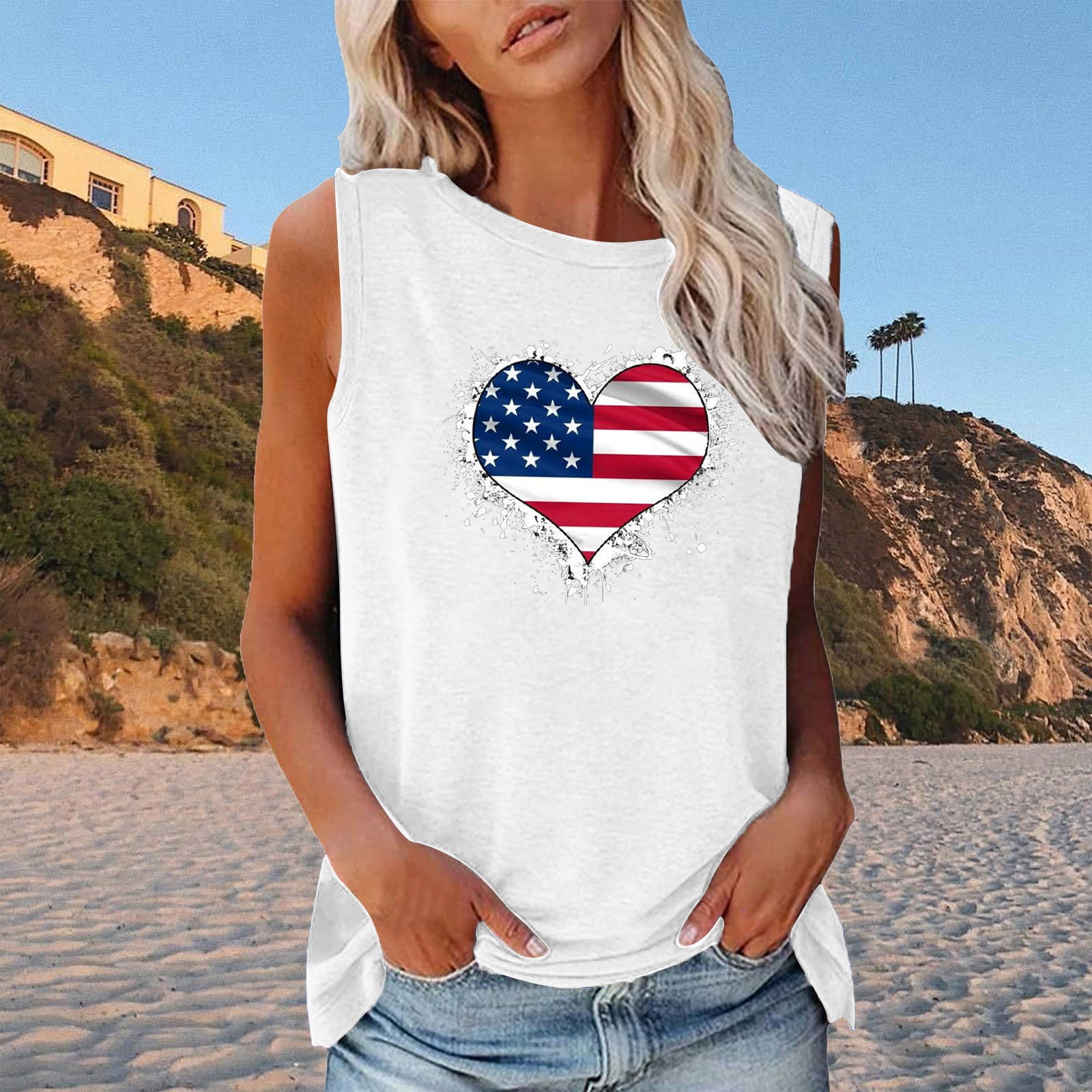 Pitauce Tank Top for Women American Flag Star Tank Tops Cute 4th of ...