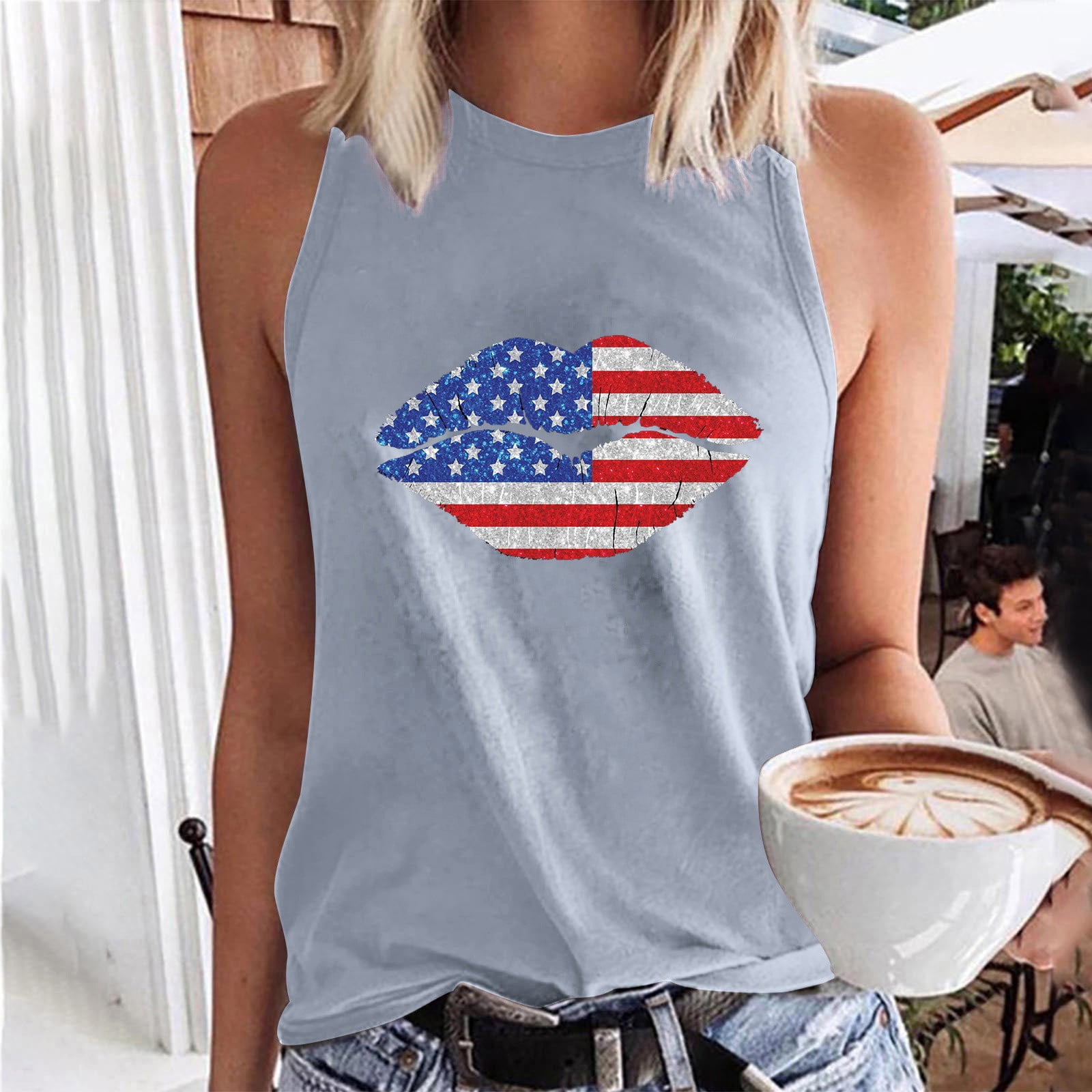Pitauce Tank Top for Women American Flag Tank Top Patriotic USA Stripes ...