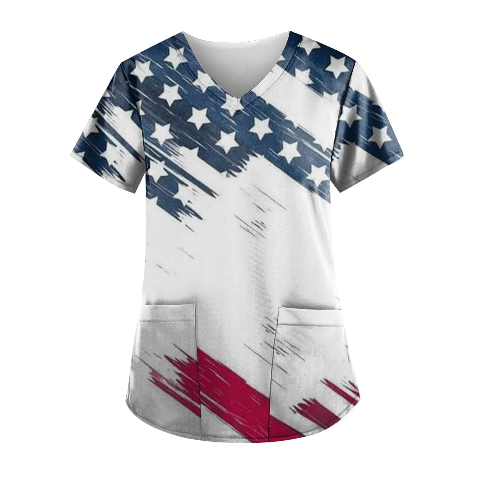 Titcea Women Nursing Scrub Tops 4th of July Patriotic Printed Working ...