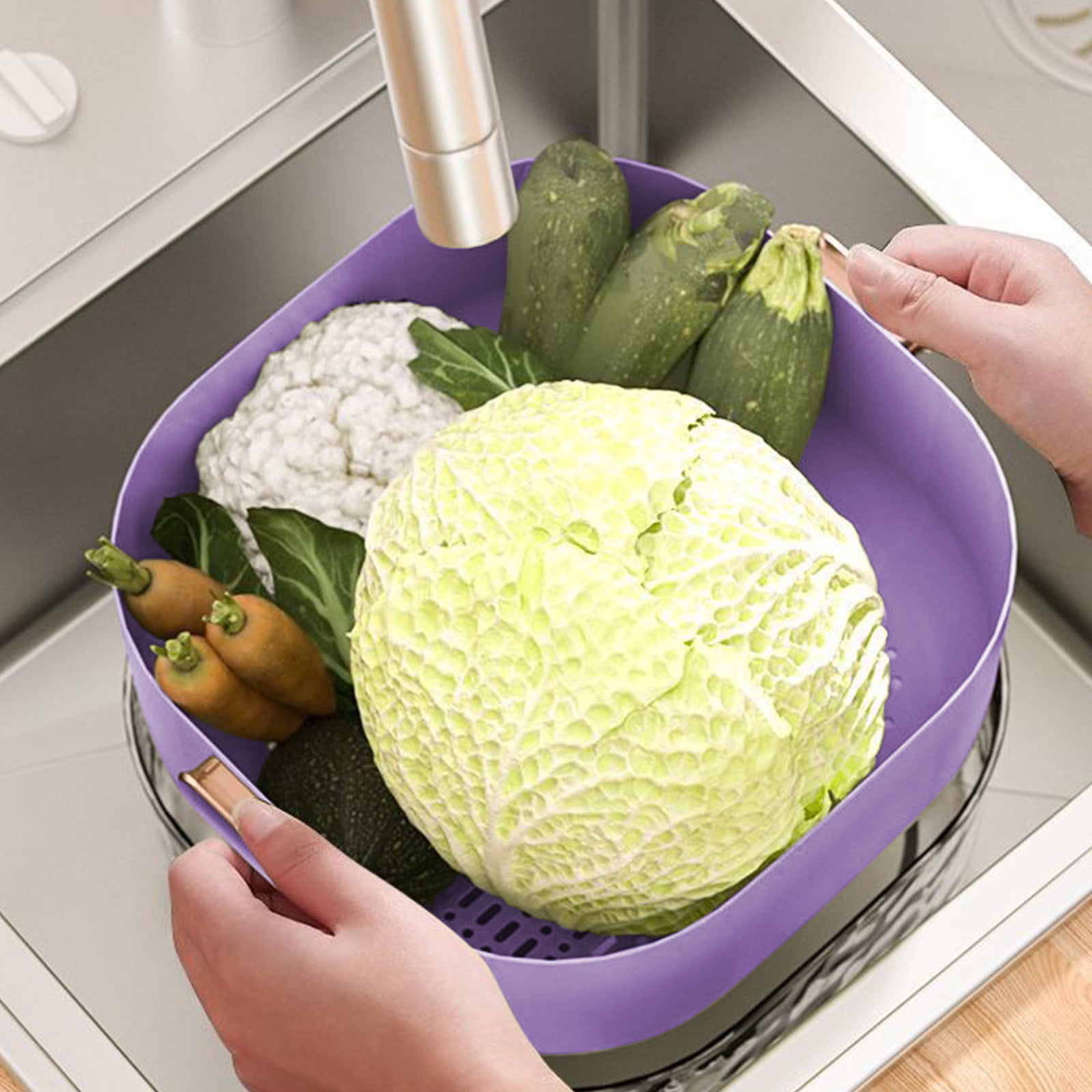 Huge Savings, Double-Layer Kitchen Drains Basket with Cover, Portable ...