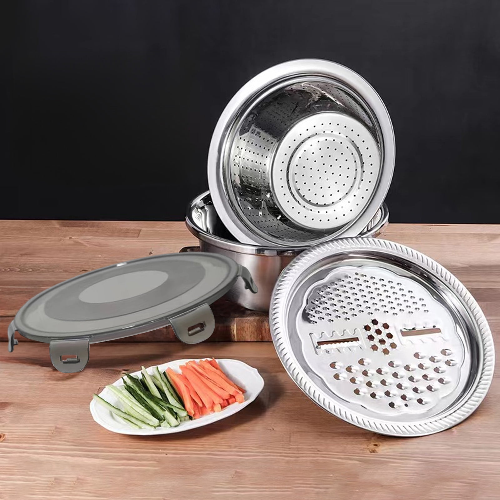 Huge SavingsStainless Steel Vegetable Washing Grater Basin Set, 4-piece ...