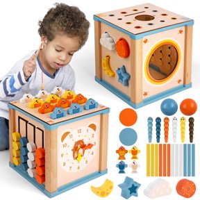 Wooden Activity Cubes for Babies and Toddlers with Bright Colors