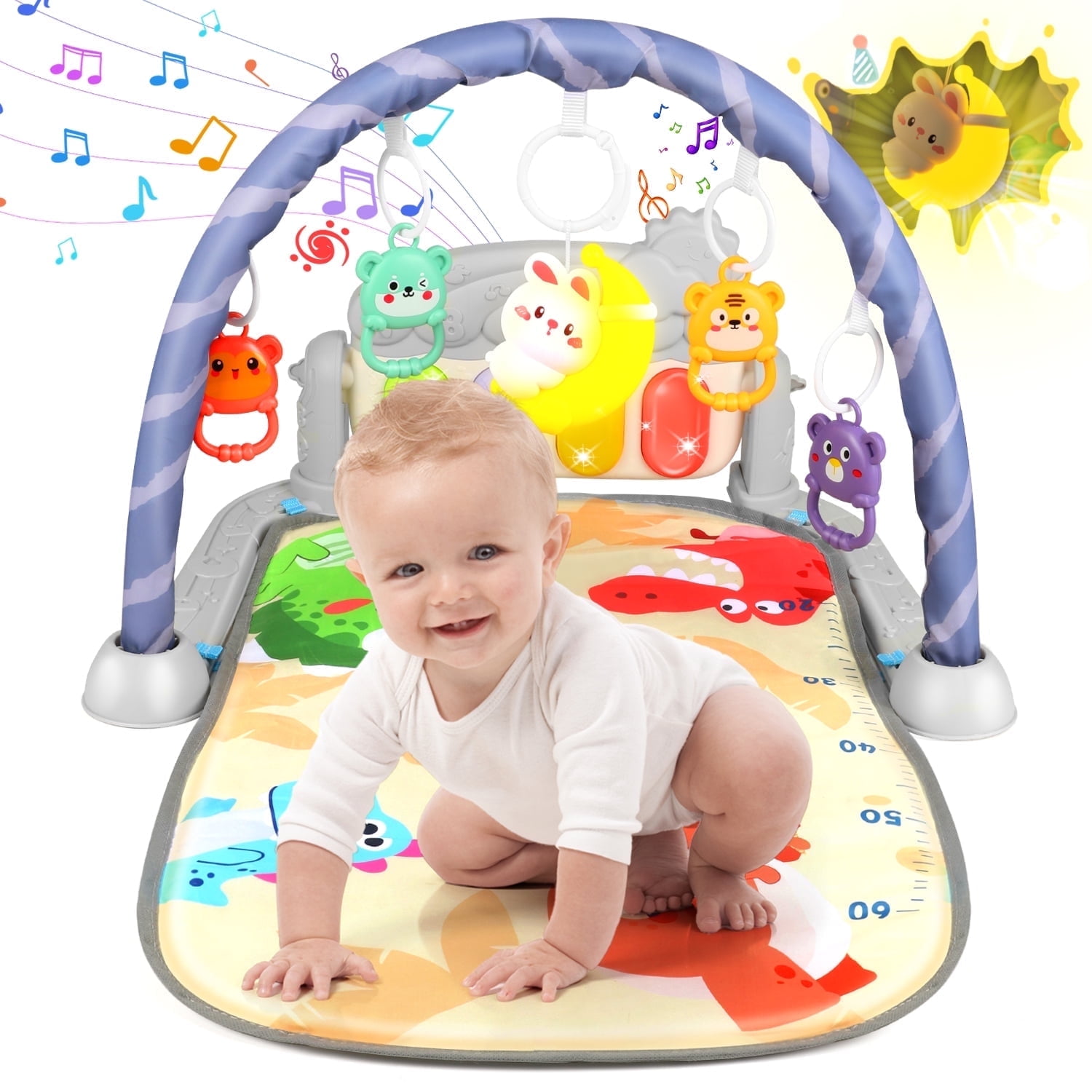 Huge Wave Baby Play Mat for 0-12 Months, Baby Gym with Music & Lights ...