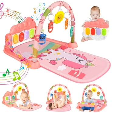 Dearlomum Baby Play Mat Gym with Piano 5 Sensory Toys 2 Soft Rattles ...