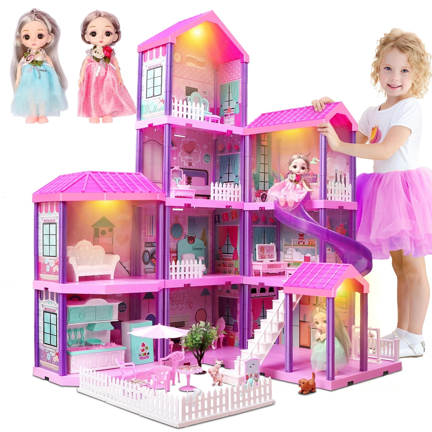 Huge Wave Dollhouse Playset Girl Toys, 36 inch 11 Large Rooms with Doll ...